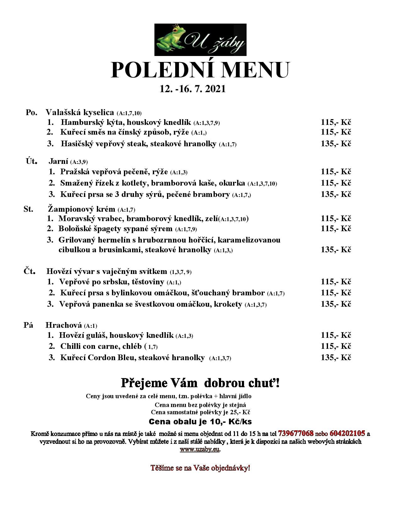 Polední menu - Restaurace Žába
